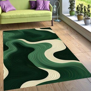 Geometric Rug, Green Rug, Area Rug, Living Room Rug, Water Waves on the ...