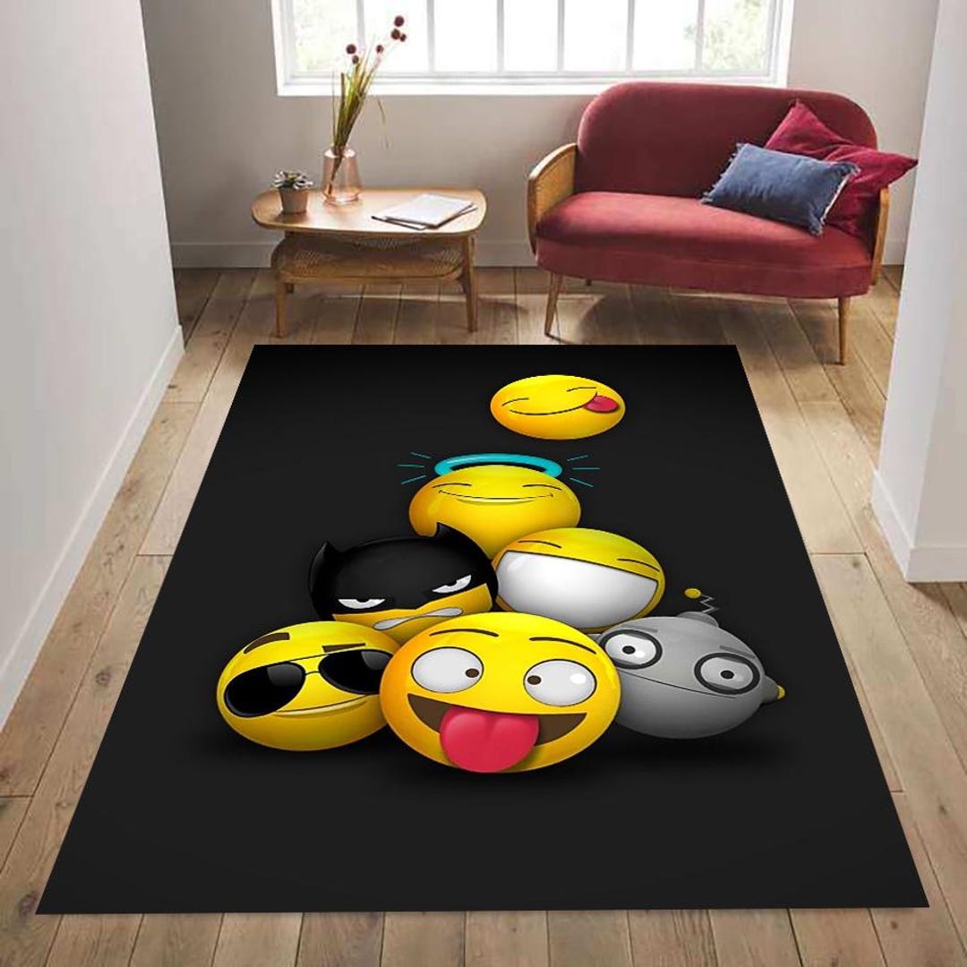Emojis Pattern Rug, Emoji Designer Rug, Black Rug, Salon Area Rug ...