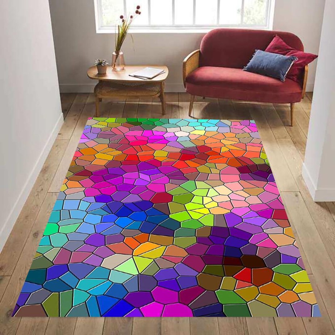 Colorful Mosaic Pattern Rug, Area Rug, Marble Rug, Gift Rug, Living ...