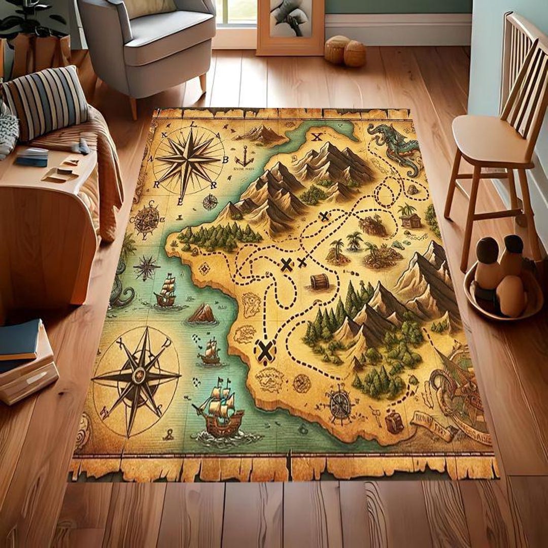 Map Rug, Vintage Map Rug, Map Decor, Maritime Map Rug, Antique Map ...
