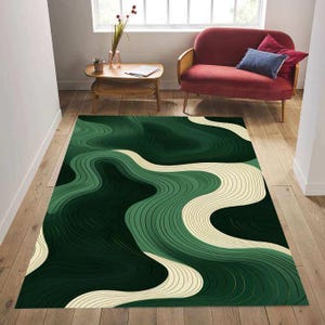 Geometric Rug, Green Rug, Area Rug, Living Room Rug, Water Waves on the ...