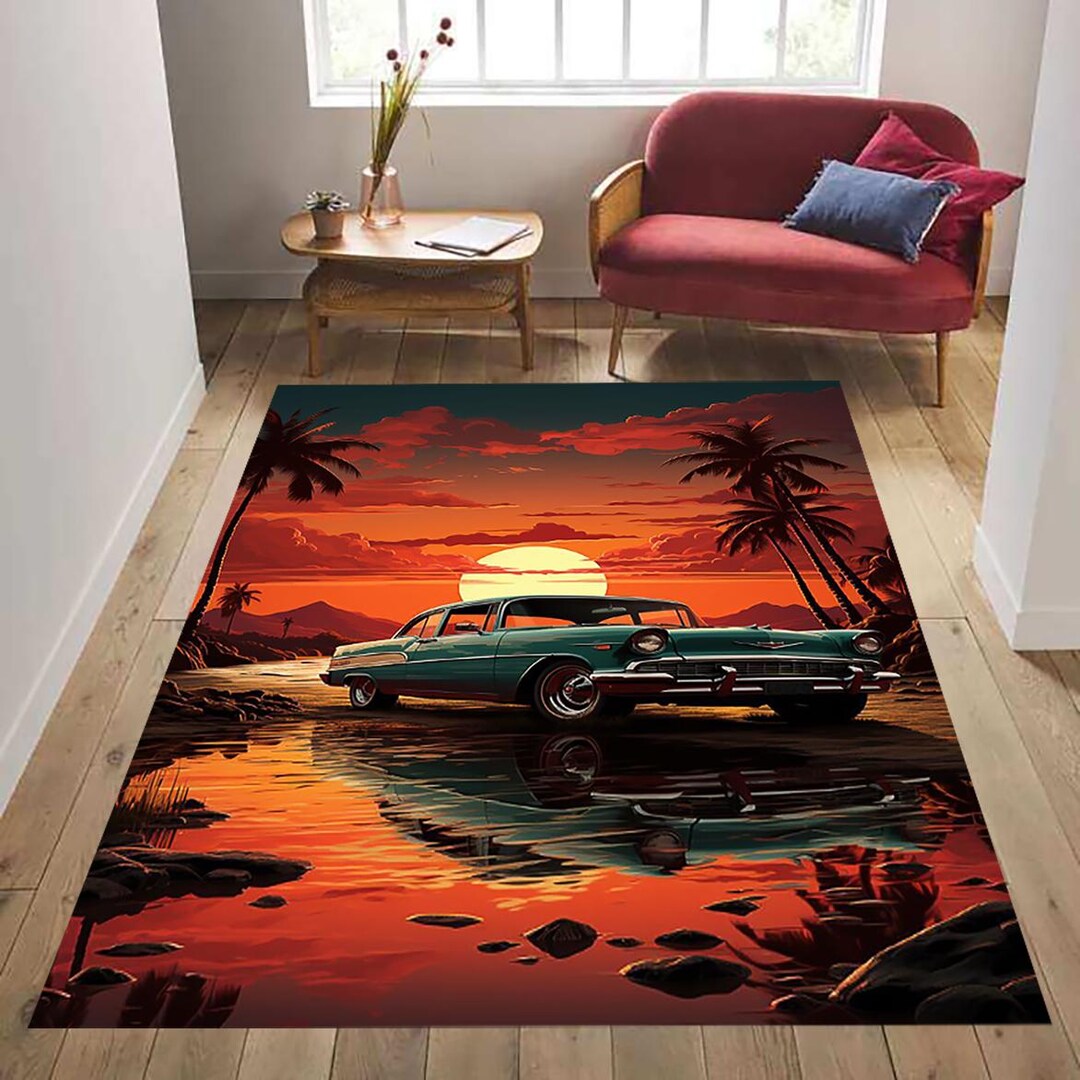 Nostalgia Rug, Retro Rug, Sunset Pattern Rug, Car Rug, Road Rug ...