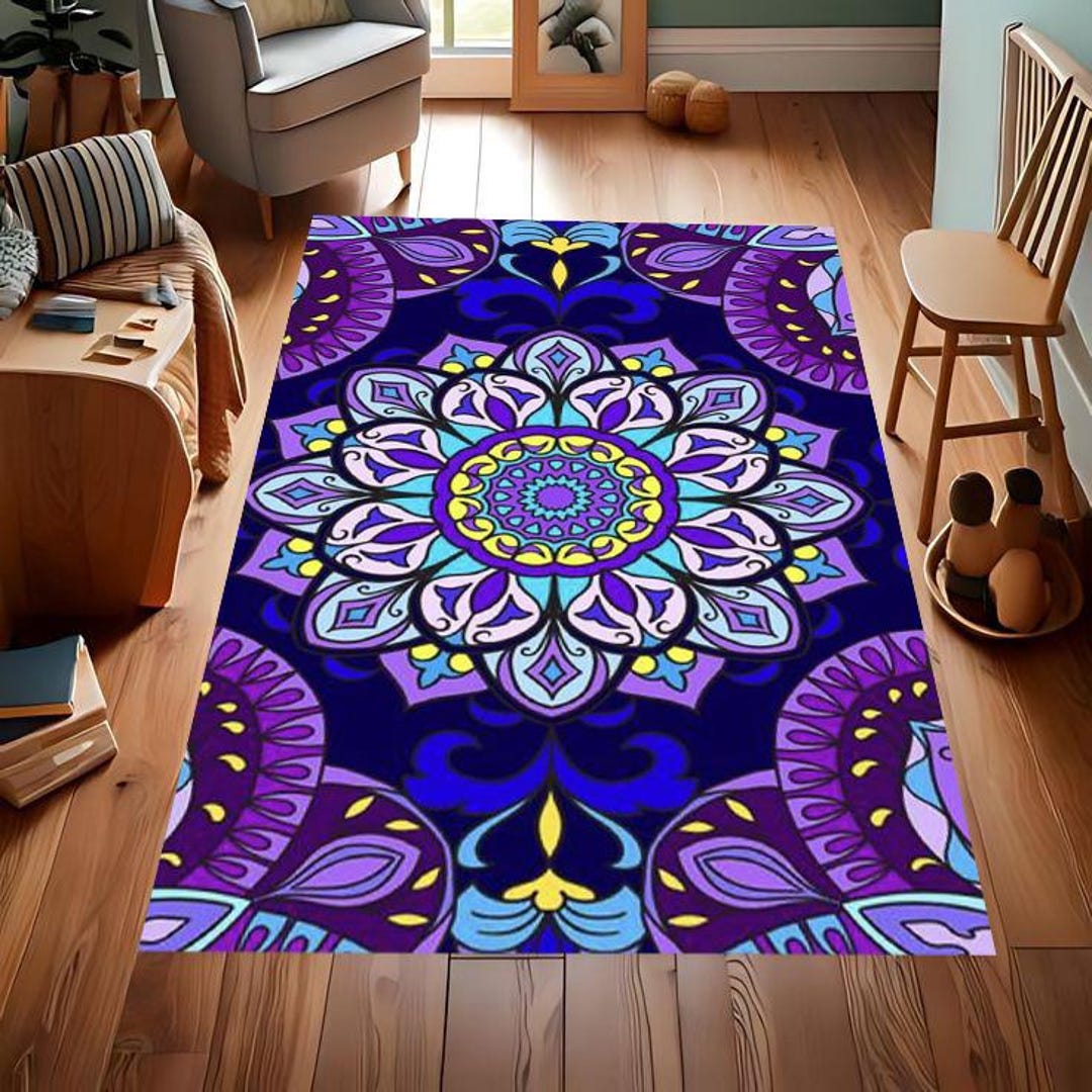 Mandala Rug, Mandala Pattern Rug, Floral Mandala Design Rug, Colorful ...