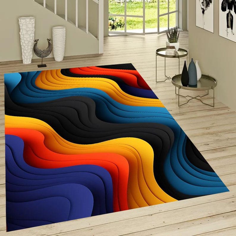 Geometric Rug, Colourful Lines, Colourful Line Patterned Rug, Bedroom ...