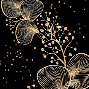 Black Rugs for Living Room, Black and Gold Floral Pattern Rug, Machine ...