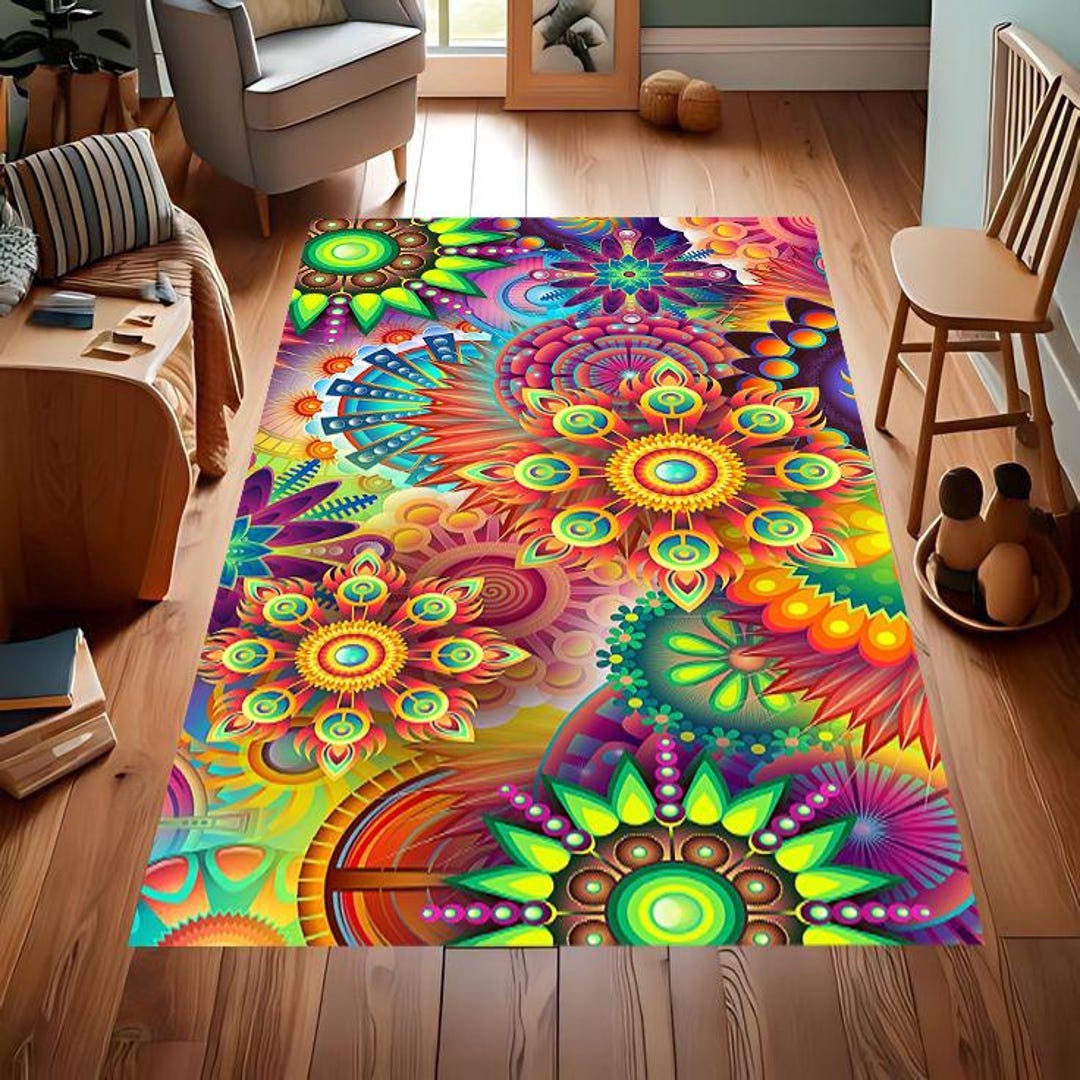 Mandala Rug, Colored Mandala Pattern, Colorful Rug, Bedroom Rug ...
