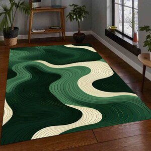 Geometric Rug, Green Rug, Area Rug, Living Room Rug, Water Waves on the ...