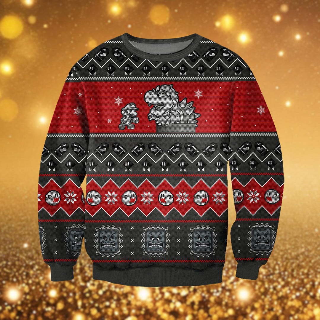 Funny Super Mario and Bowser Ugly Christmas Sweater, Mario Xmas Sweater ...