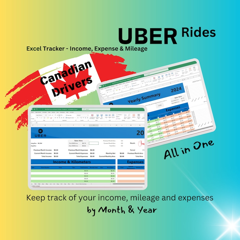 UBER RIDES | All-in-one Excel Spreadsheet | Monthly Income | Expense ...