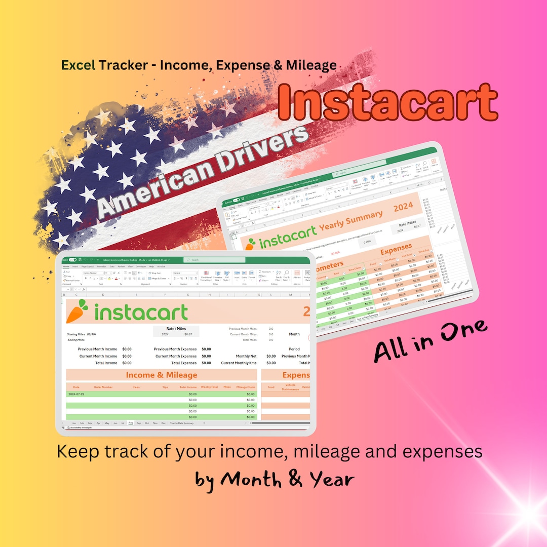 INSTACART| All-in-one Excel Spreadsheet | Monthly Income | Expense and ...