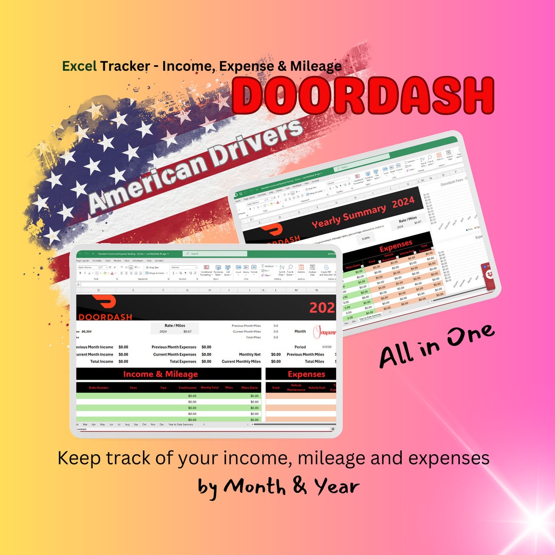 DOORDASH | All-in-one Excel Spreadsheet | Monthly Income | Expense and ...