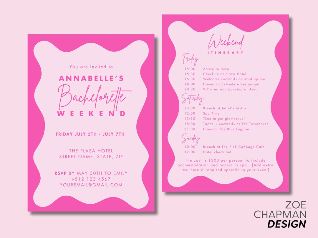 Modèle d'invitation modifiable invitation week-end EVJF ondulée moderne ...
