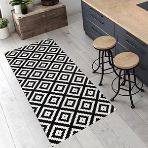 Black and White Patterned Runner Rug, Mixed Pattern Home Carpet, Living ...