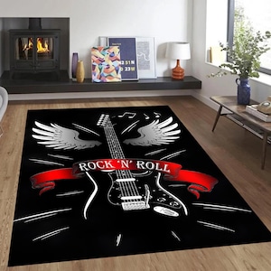 Rock and Roll Rug, Guitar Rug, Rock'n Roll, Rock Music Lovers Rug, Rock ...