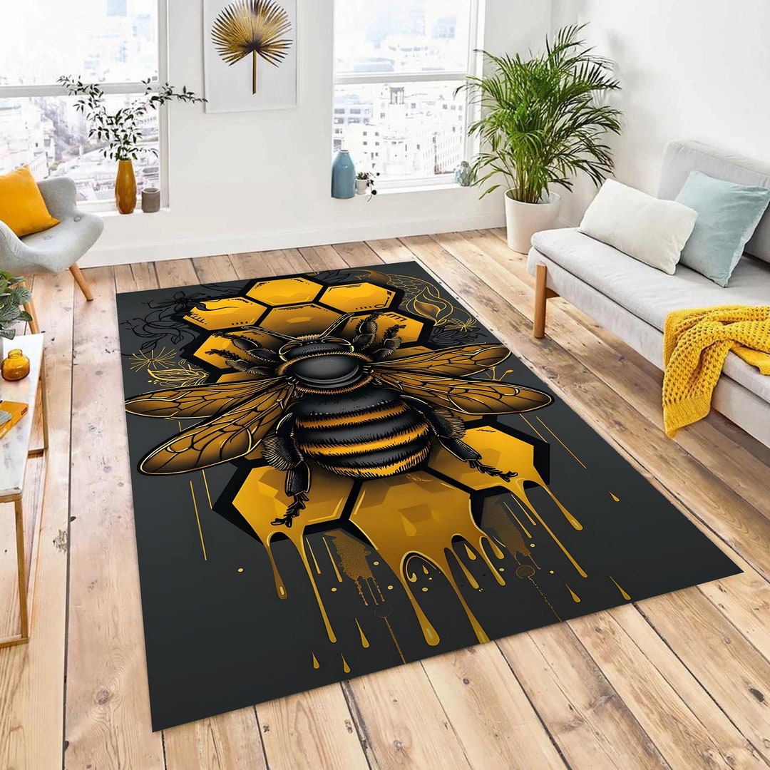 Bee Embroidered Rug, Bee Hive Embroidered Carpet, Hive Rug, Bee Rug ...