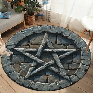 Stone Designed Pentagram Round Rug, Supernatural Devil Trap Rug, Circle ...