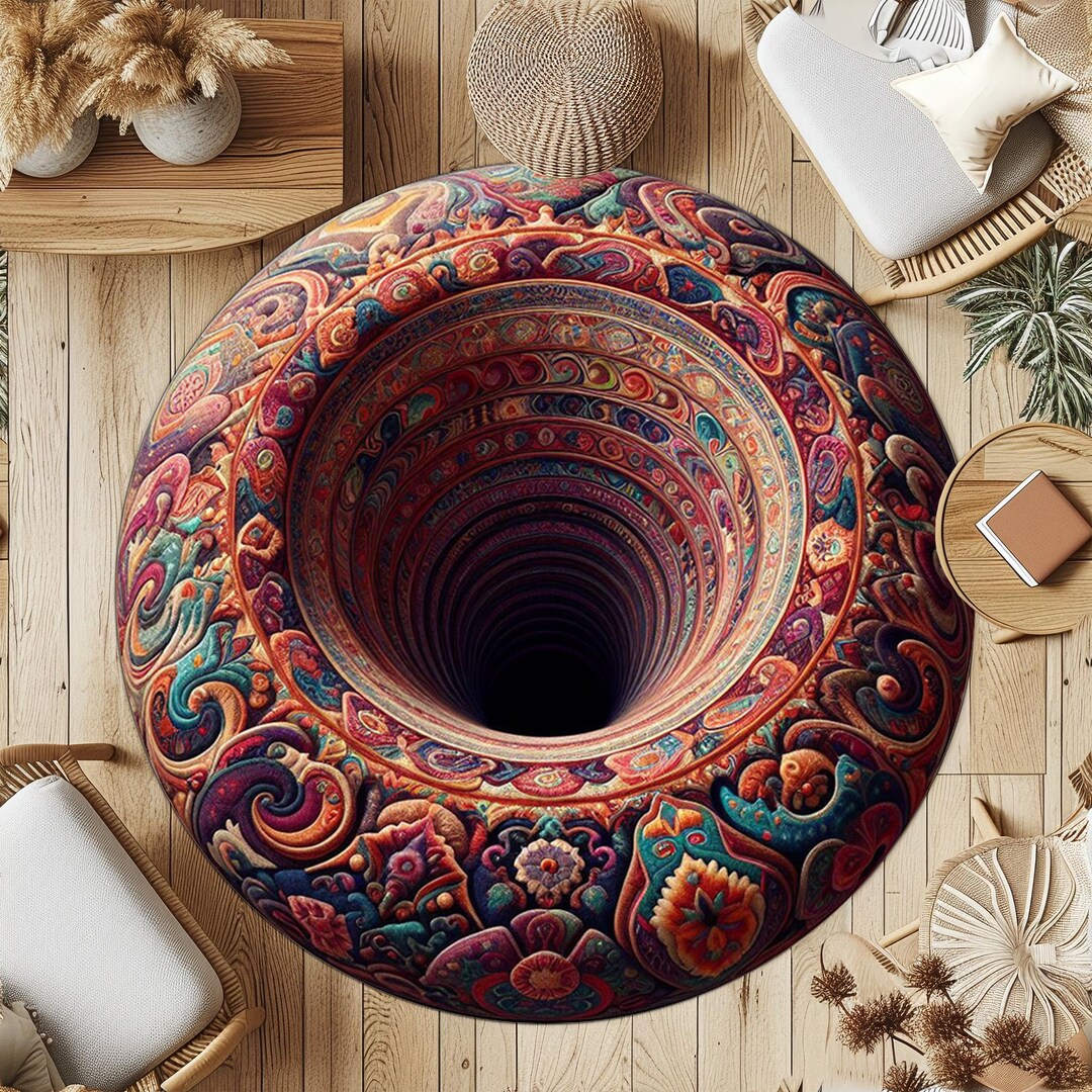 3D Turksih Design Round Rug, 3D Ottoman Design Rug, Deep Hole Rug ...