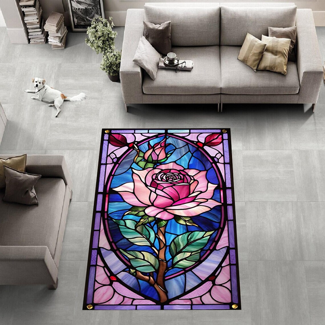 Rose Stained Glass Rug, Modern Cool Carpet, Colorful Bedroom Rug ...
