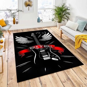 Rock and Roll Rug, Guitar Rug, Rock'n Roll, Rock Music Lovers Rug, Rock ...
