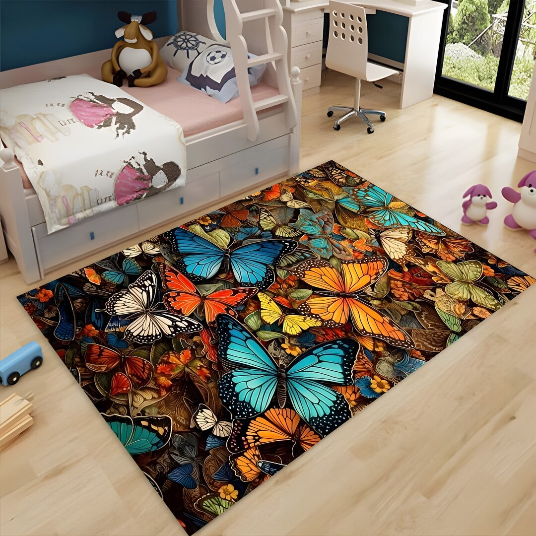 Gift Colorful Butterfly Carpet Kid Room Carpet Area Rug Living Room Rug ...