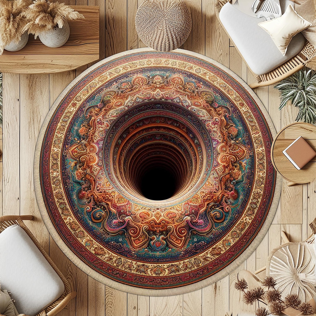 3D Ottoman Design Rug, 3D Deep Hole Round Rug, 3D Vortex Rug, Non Slip ...