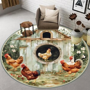 Chicken Rug, Rooster Rug, Chicken Round Rug, Non Slip Rug, Hallway Rug ...