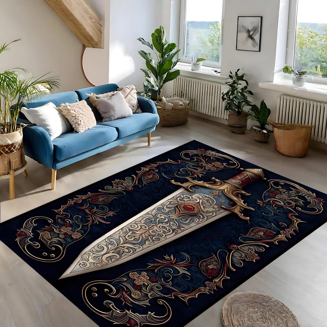 Knife Patterned Old School Rug, Knife Rug, Non Slip Rug, Living Room ...