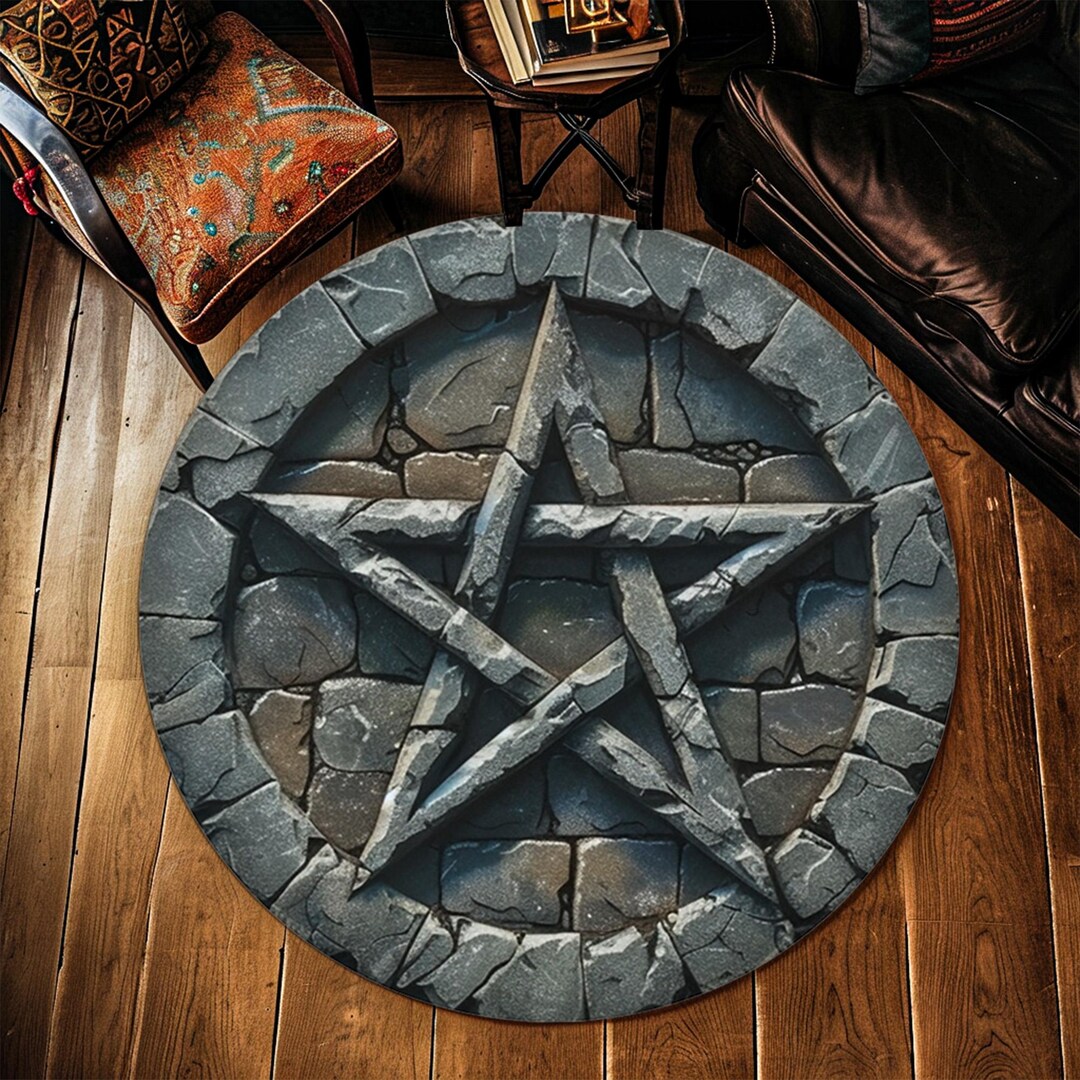 Stone Designed Pentagram Round Rug, Supernatural Devil Trap Rug, Circle ...