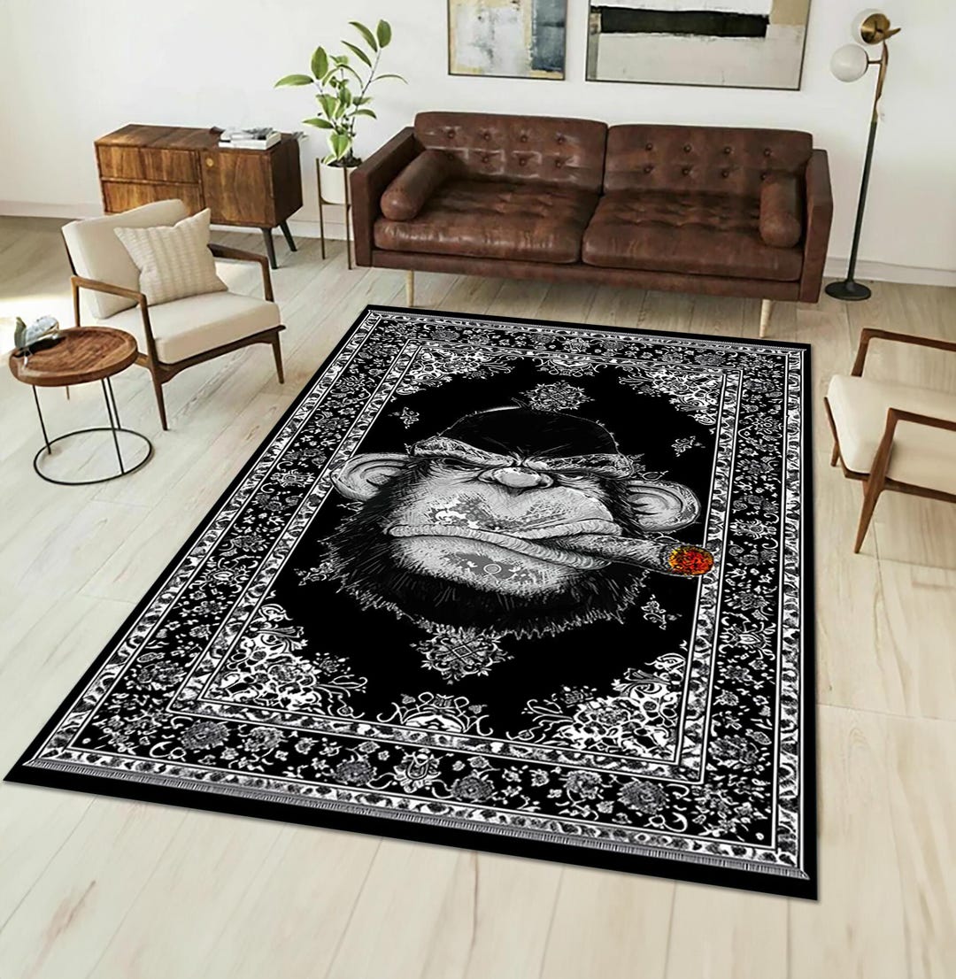 Gorilla Head Designed Rug, Black and White Modern Carpet, Cool Rug, Non ...