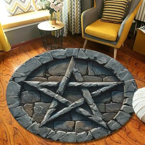 Stone Designed Pentagram Round Rug, Supernatural Devil Trap Rug, Circle ...