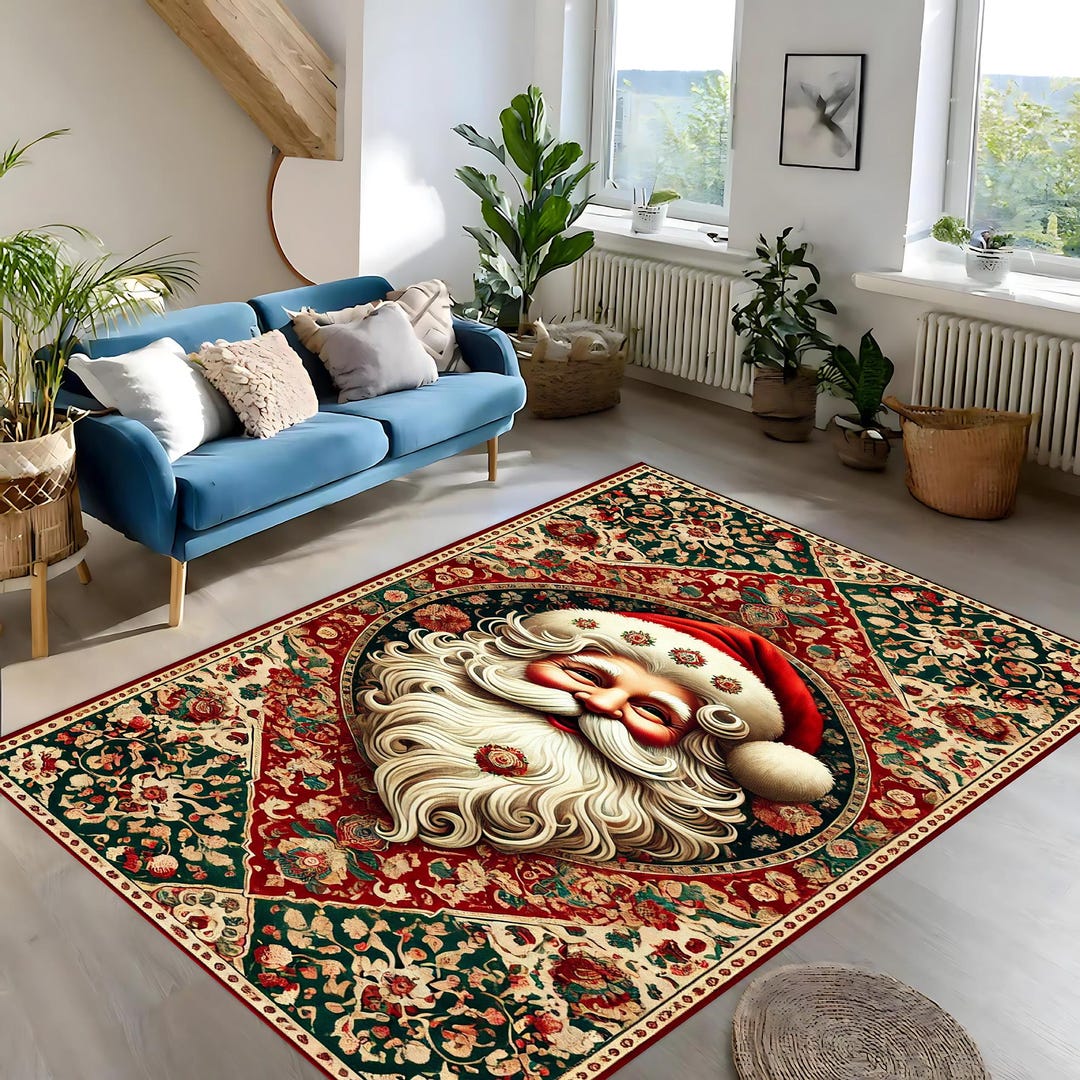 Santa Claus Christmas Rug, Vintage Design Santa Claus Rug, Santa Claus ...