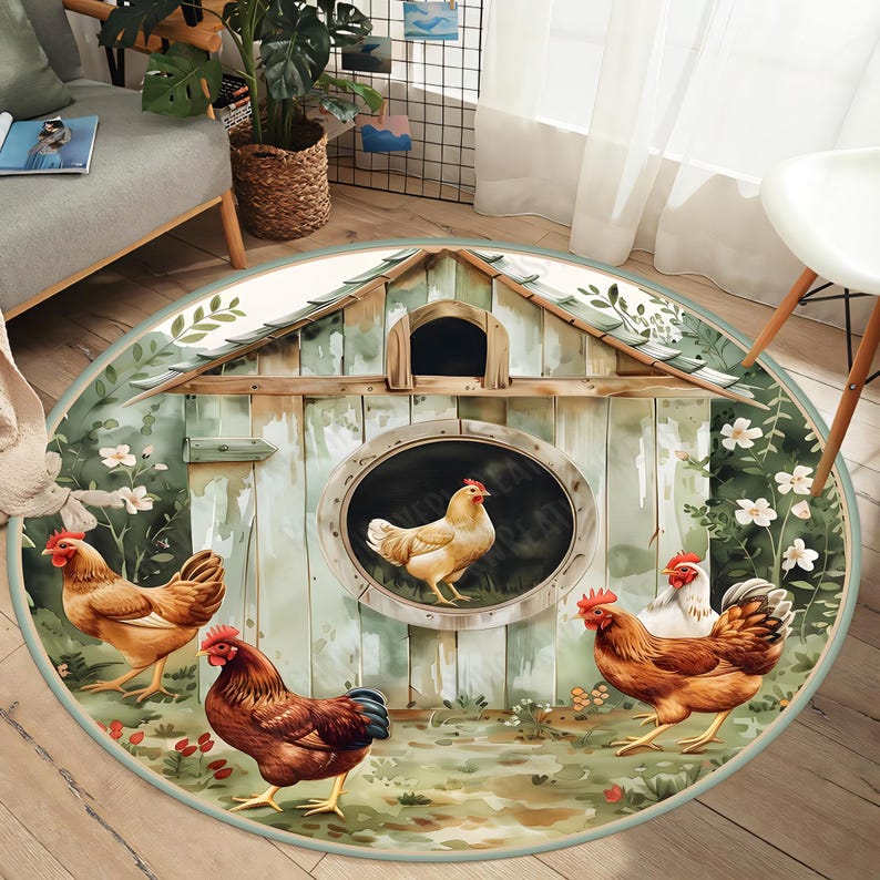 Chicken Rug, Rooster Rug, Chicken Round Rug, Non Slip Rug, Hallway Rug ...