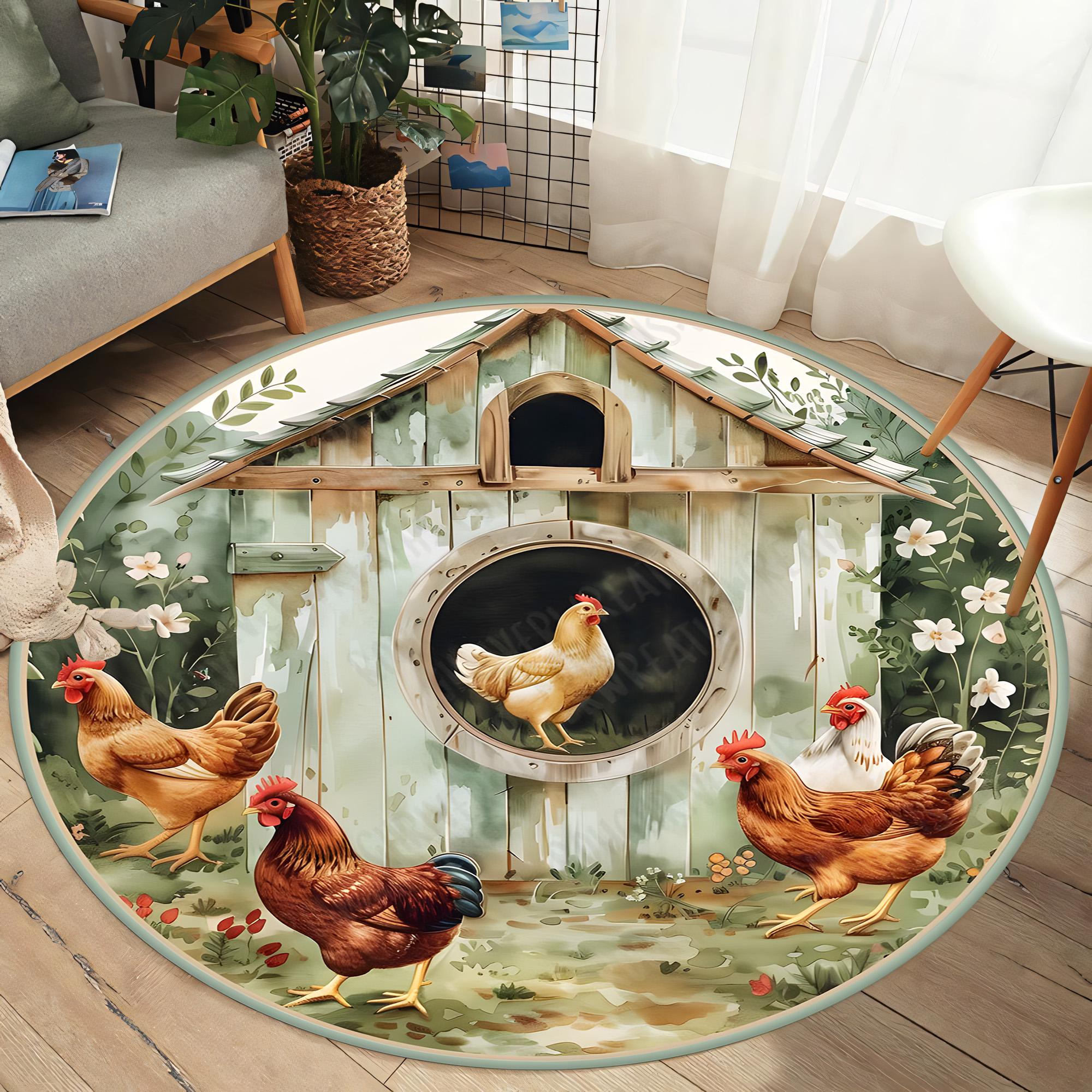 Chicken Rug, Rooster Rug, Chicken Round Rug, Non Slip Rug, Hallway Rug ...