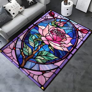 Rose Stained Glass Rug, Modern Cool Carpet, Colorful Bedroom Rug ...