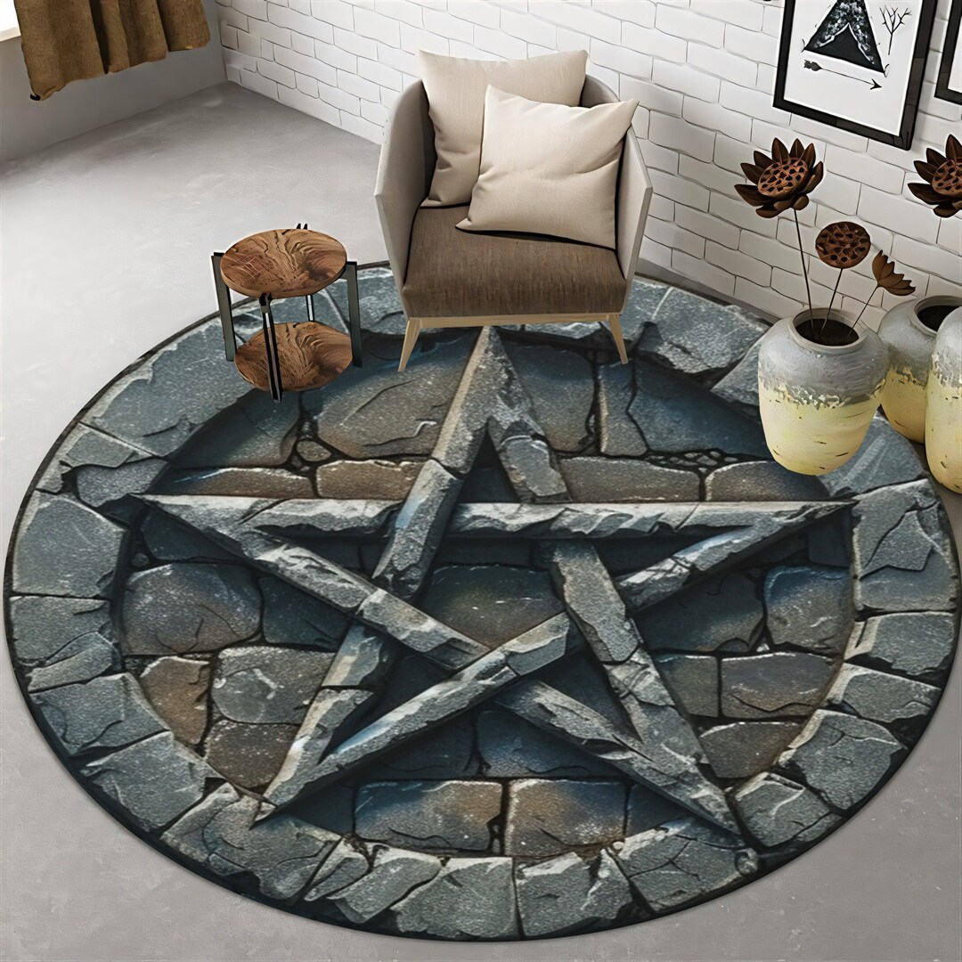 Stone Designed Pentagram Round Rug Supernatural Devil's Trap Rug Circle ...