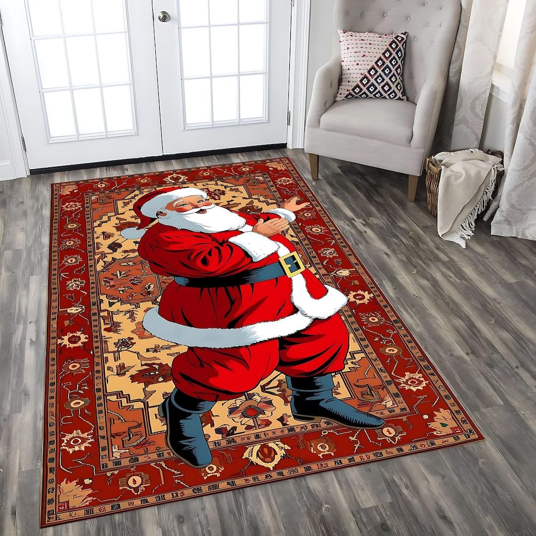 Vintage Design Santa Claus Rug, Santa Claus Christmas Rug, Santa Claus ...