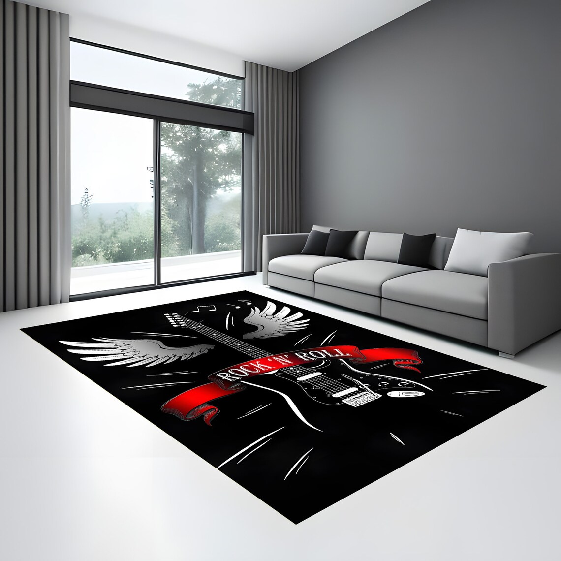 Rock and Roll Rug, Guitar Rug, Rock'n Roll, Rock Music Lovers Rug, Rock ...