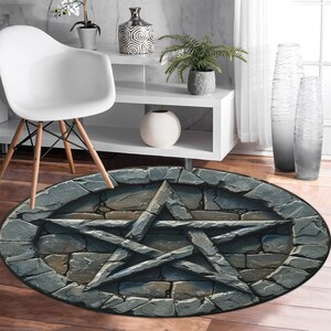 Stone Designed Pentagram Round Rug, Supernatural Devil Trap Rug, Circle ...