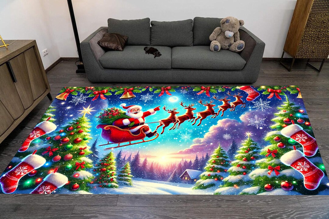 Merry Christmas Rug, Reindeer Carpet, Santa Rug, Christmas Spirit Rug ...