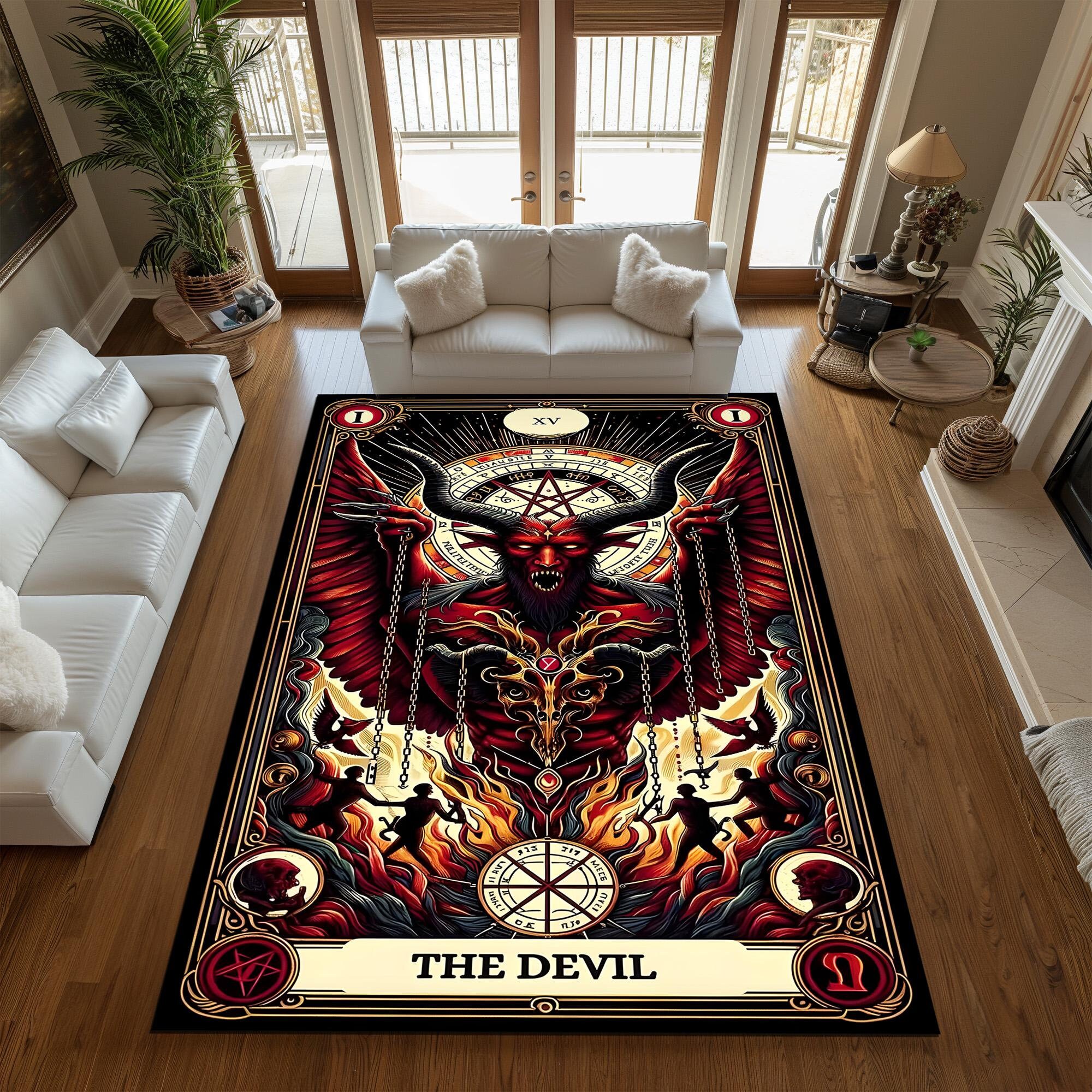 The Devil Tarot Card Rug, Fortune Rug, Bedroom Rug, Floor Rug, Area Mat ...