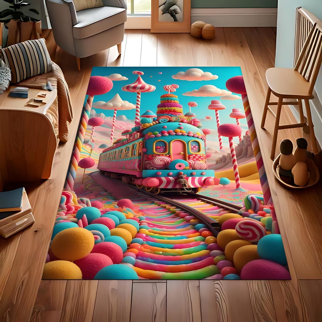 Train Rug, Kids Room for Train Rug, Non Slip Rug, Colorful Rug, Area ...