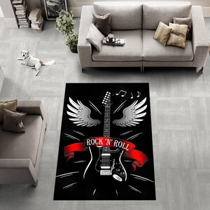 Rock and Roll Rug, Guitar Rug, Rock'n Roll, Rock Music Lovers Rug, Rock ...