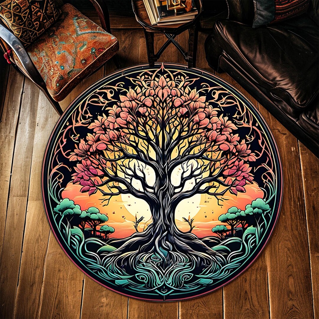 Tree of Life Round Rug, Tree of Life Rug, Bedroom Rug, Non Slip Rug ...