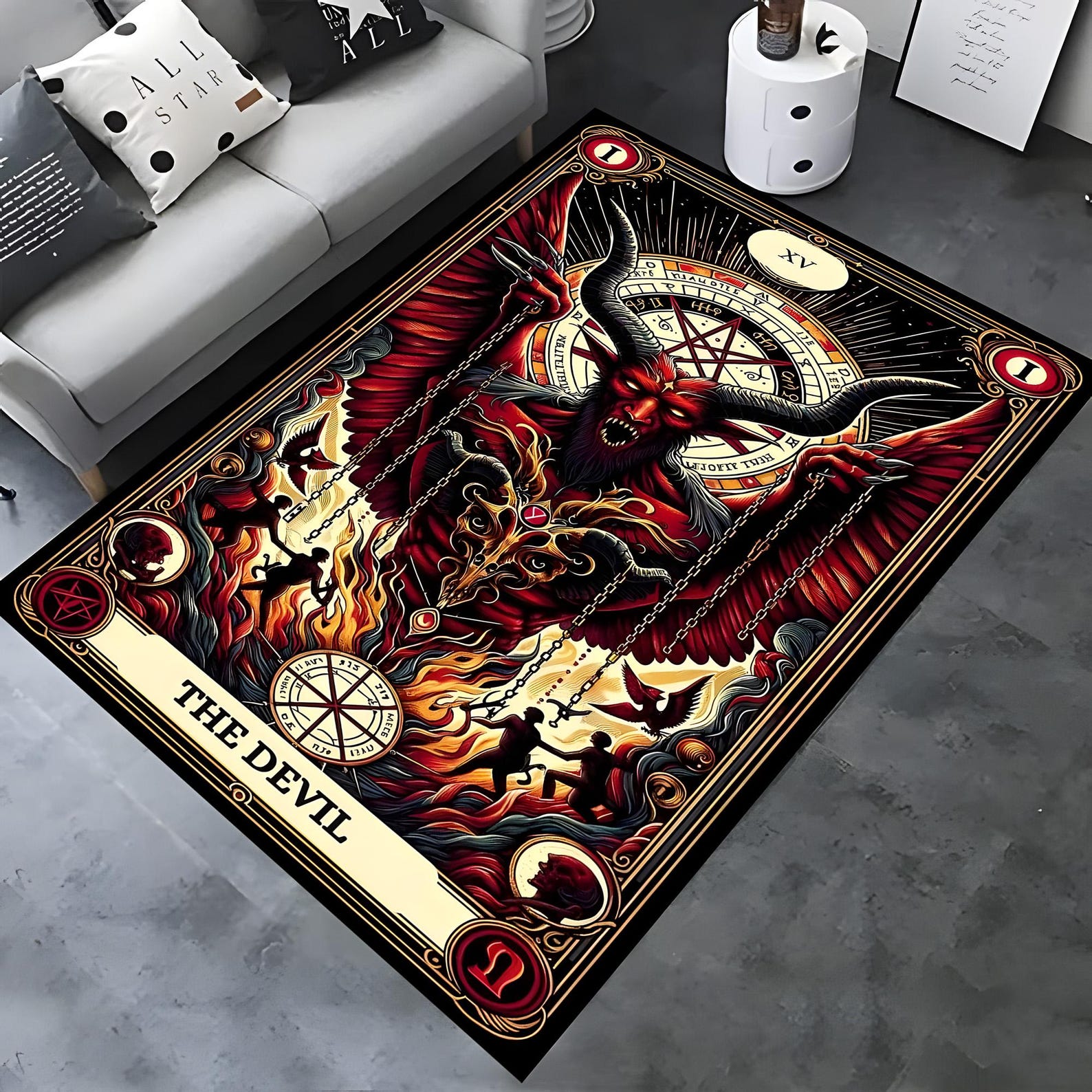 The Devil Tarot Card Rug, Fortune Rug, Bedroom Rug, Floor Rug, Area Mat ...