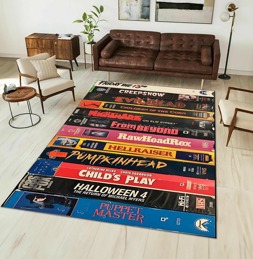 Retro Movies VHS Rug, Cinema Movies VHS Rug, VHS Case Rug, Tv Room Rug ...