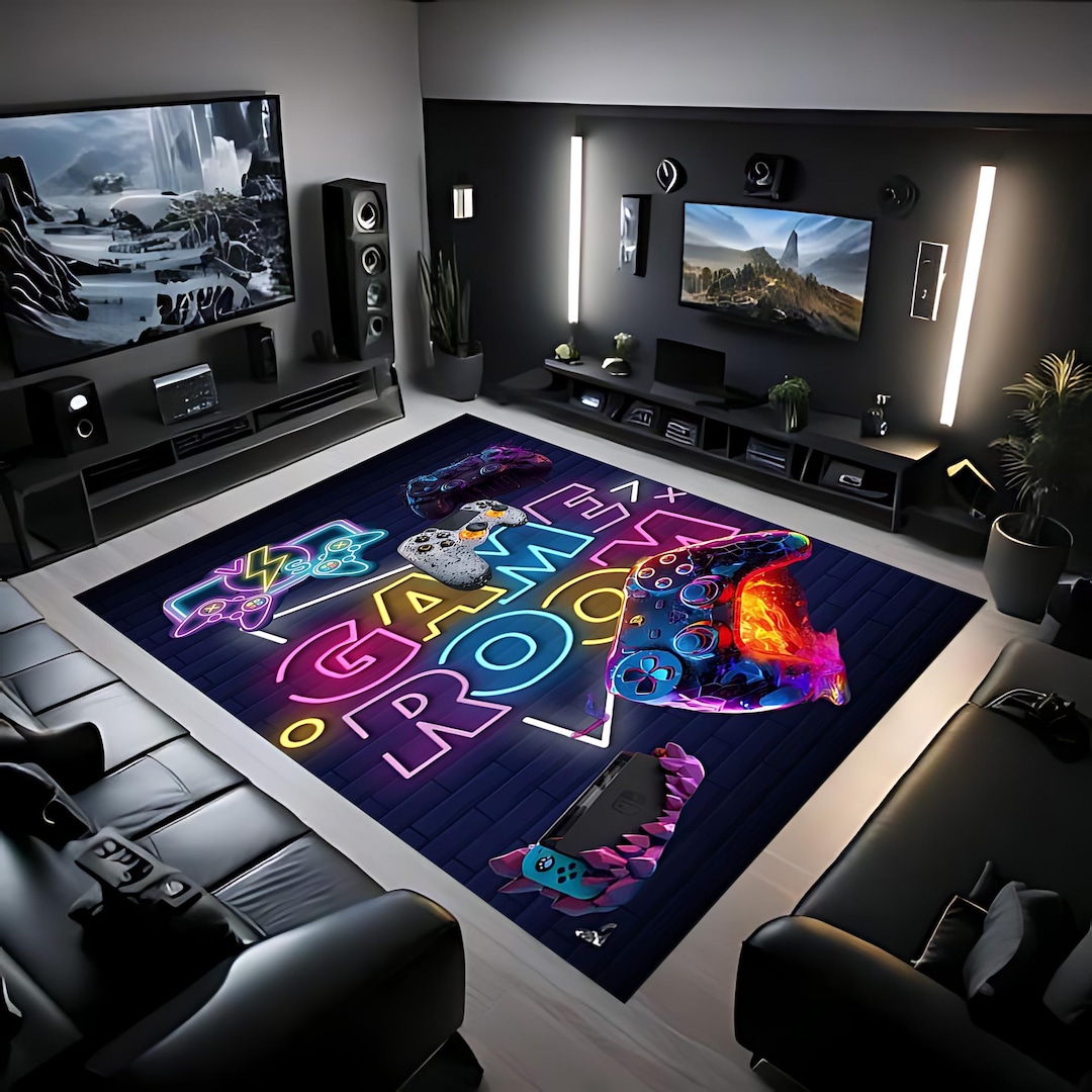Game Room Rug, Gaming Room Rug, Neon Rug, 3D Rug, Non Slip Rug, Area ...