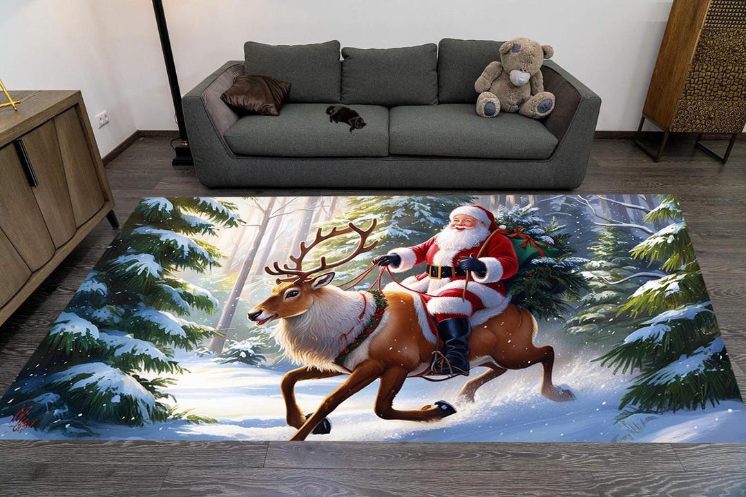 Santa Claus Floor Decor, Santa Claus Christmas Rug, Vintage Design ...