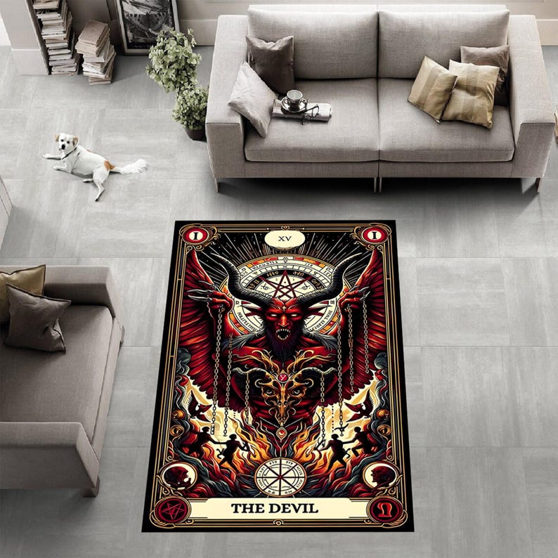 The Devil Tarot Card Rug, Fortune Rug, Bedroom Rug, Floor Rug, Area Mat ...