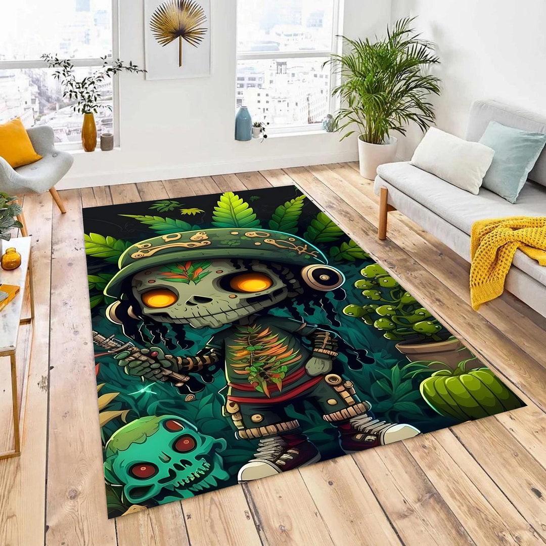 Marijuana Smoking Skeleton Designed Home Rug, Marijuana Rug, Weed Rug ...
