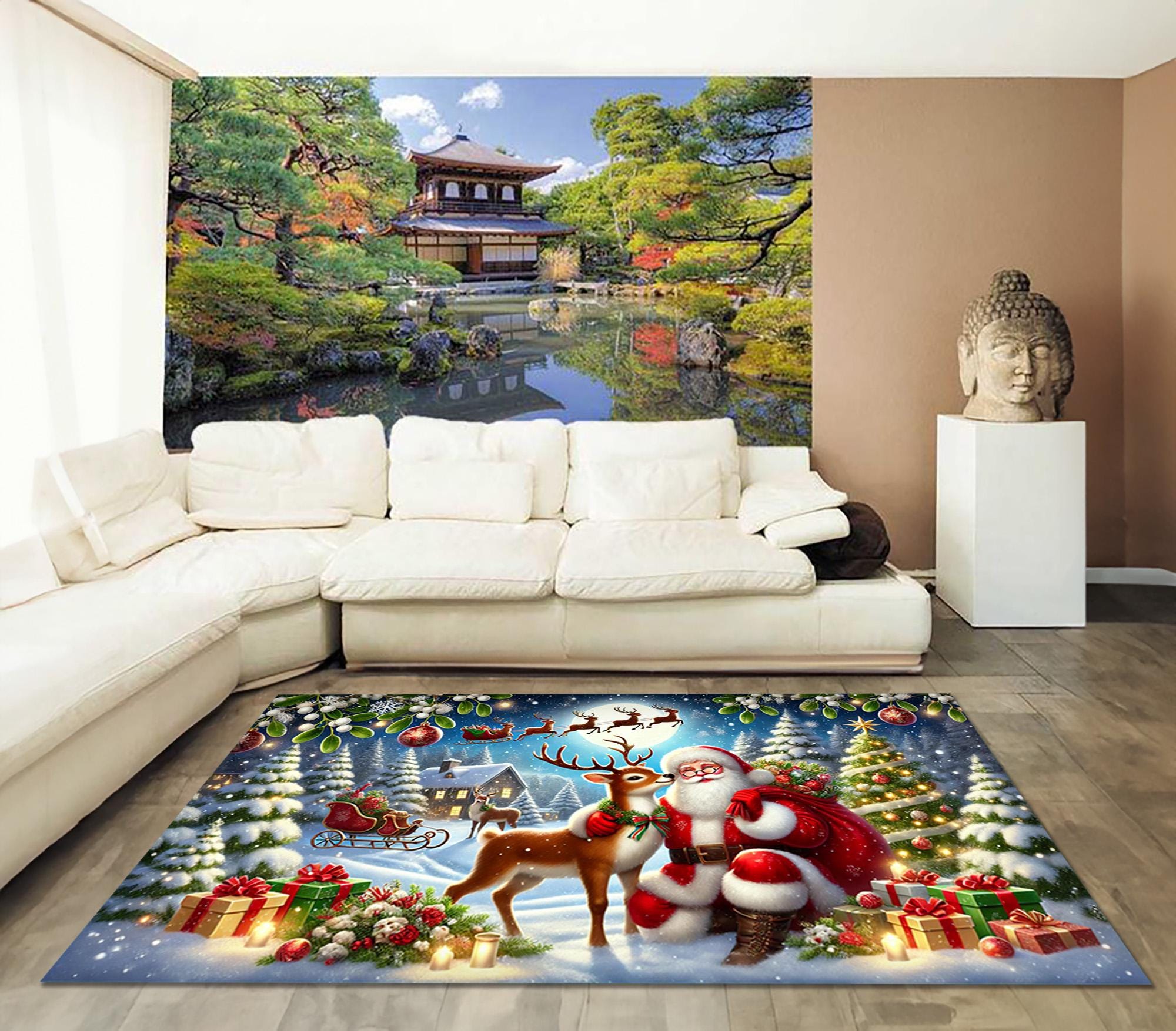 Merry Christmas Rug, Reindeer Carpet, Santa Rug, Christmas Spirit Rug ...